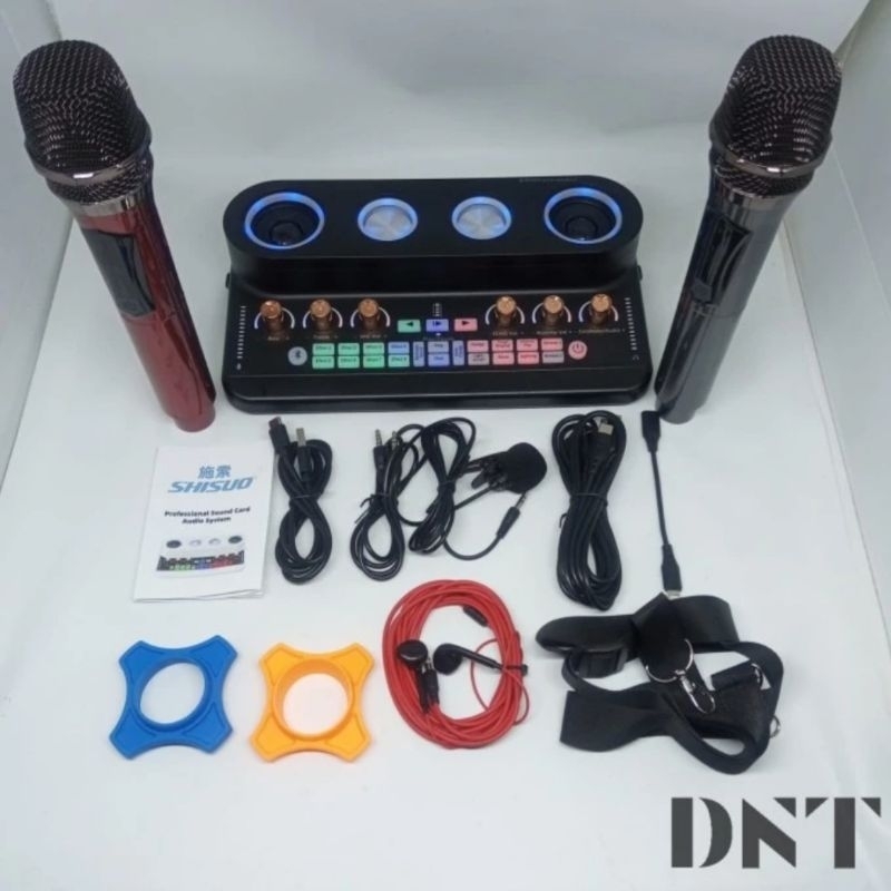 Jual ALL IN ONE SOUNDCARD SPEAKER KARAOKE WIRELESS MICROPHONE MIKROFON ...