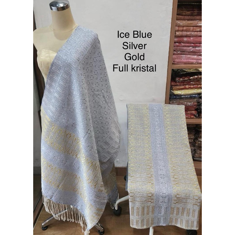 Jual Songket Tumtuman Tanpa Sambungan Pengantin Wanita Warna Ice Blue ...