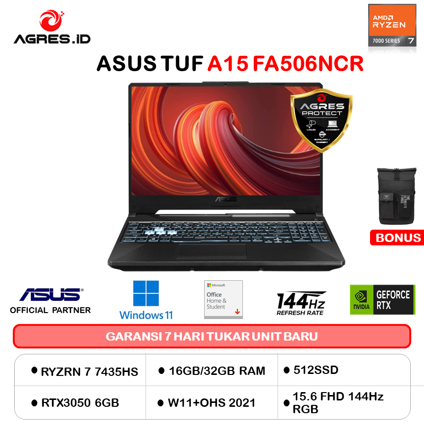 Jual ASUS TUF A15 FA506NCR RYZEN 7 7435HS RTX3050 4GB/ 16GB 512GB W11 ...