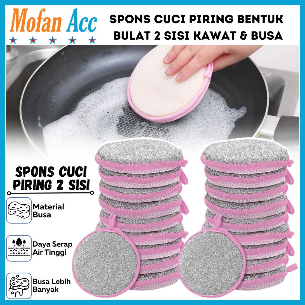 Jual Spons Cuci Piring 2 Sisi Kawat & Busa Bentuk Bulat / Double Sided ...