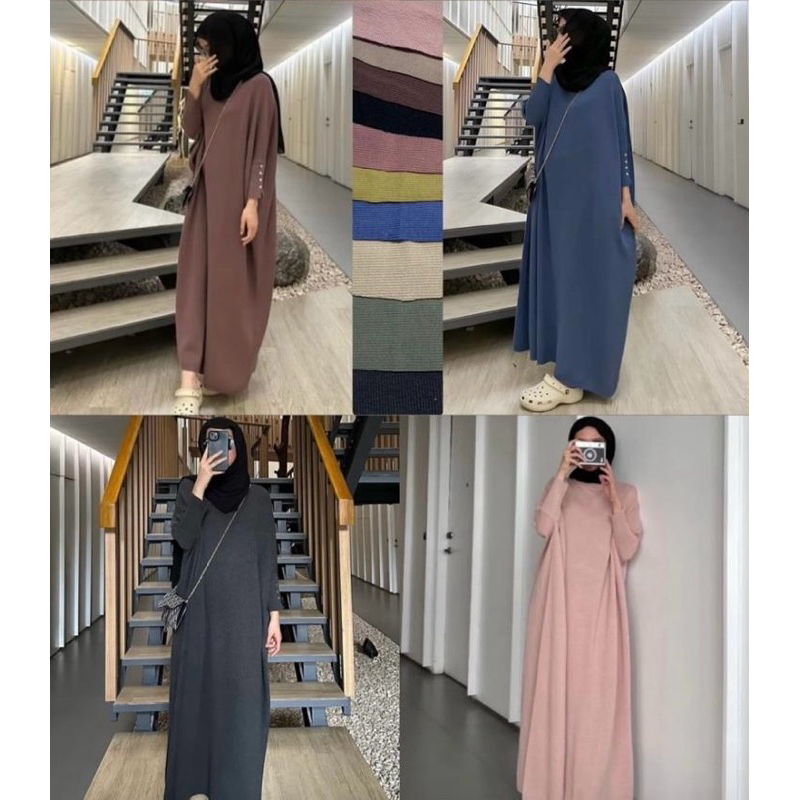 Jual Inara knit Abaya Kaftan Gamis Knit Batwing Button Terlaris Terbaru Dress Gamis Polos Bahan ...