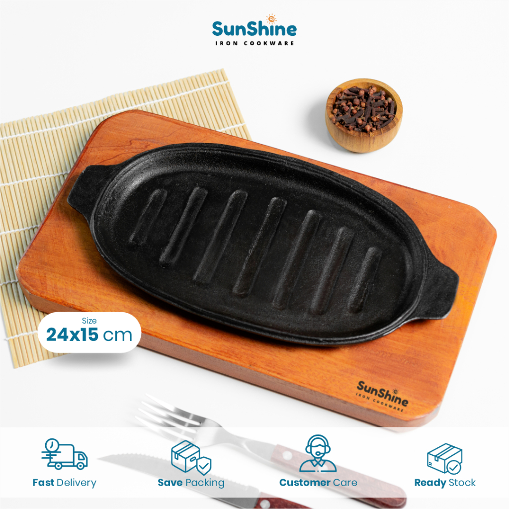 Jual SUNSHINE Hot Plate Steak / Piring Steak Oval Garis Telinga 24 x 15 ...