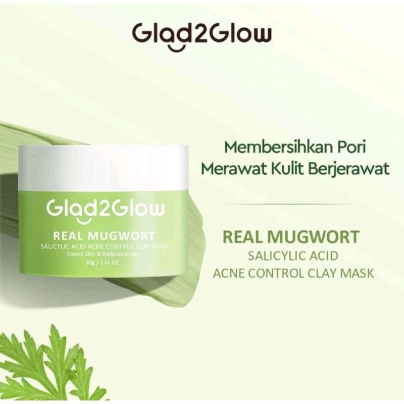 Jual Glad2Glow Real Mugwort Salicylic Acid Acne Control Clay Mask | Shopee Indonesia