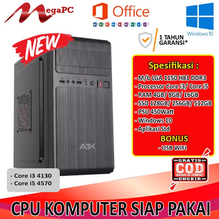 Jual Pc CPU Rakitan 1150 H81 DDR3 + Core i3 4150 / cORE I5 4570 + Ram + SSD 128GB Windows 7/10 ...