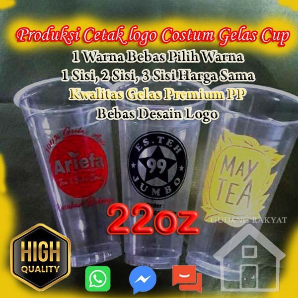 Jual Sablon Gelas Cup Plastik | Cup PP Datar 22oz 8 gram Cetak Logo | Shopee Indonesia