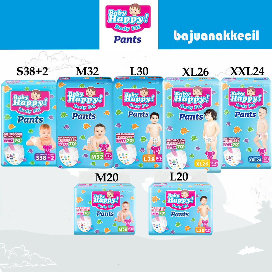 Jual Baby Happy S38 M32 L28 XL26 XXL24 Body Fit Pants Diapers Popok Celana Bayi Murah | Shopee ...