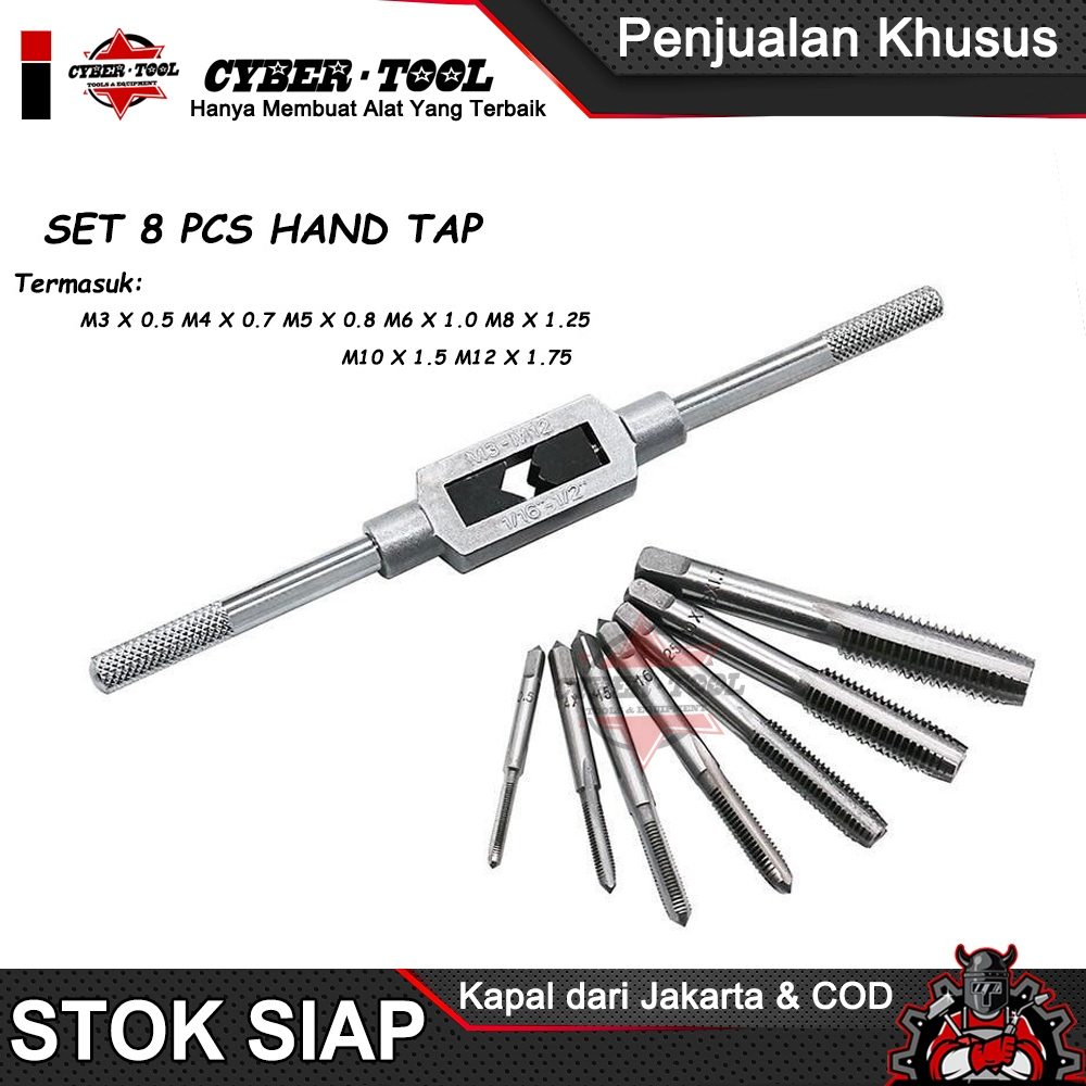 Jual 【Dikirim dlm 24jam】SET 8 PCS HAND TAP SET ULIR DRAT DALAM + GAGANG STANG HANDLE ALAT SENAI ...
