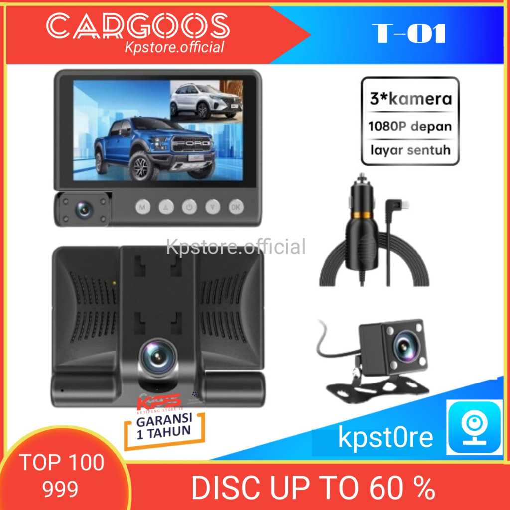 Jual (BERGARANSI) CCTV MOBIL CARGOOS T-01 3 KAMERA DENGAN KAYAR 4 INSH ...