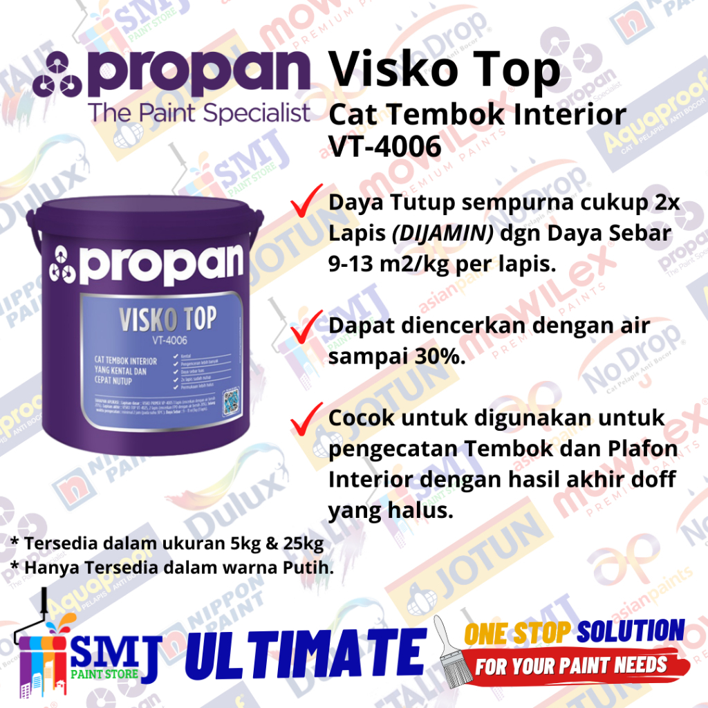 Jual Cat Tembok Plafon Interior PROPAN VISKO TOP warna Tinting 25kg ...