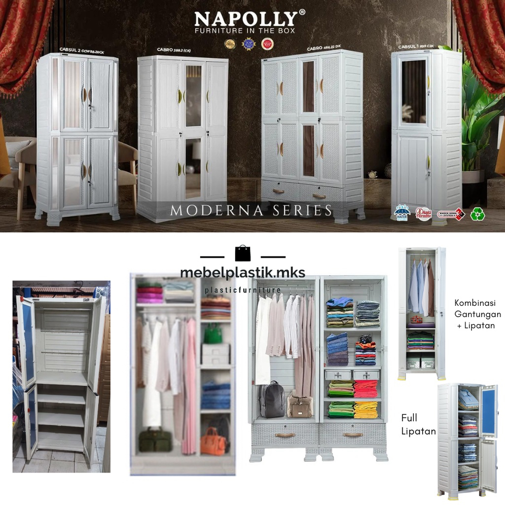 Jual Lemari Putih Plastik Napolly Cermin Modern Cabinet Sultan Cabro ...