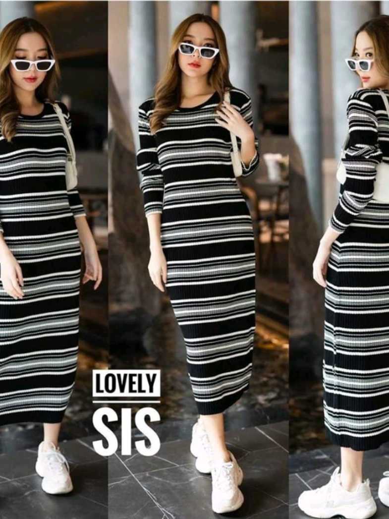 Jual Dress Rajut Modelica Longdress Salur Max Full Melar Premium UK Fit L To XL LD 100 - 110 CM ...
