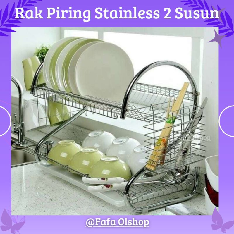 Jual Rak Piring Stainless 2 Susun Rak Piring 2 Tingkat Rak Piring Meja ...