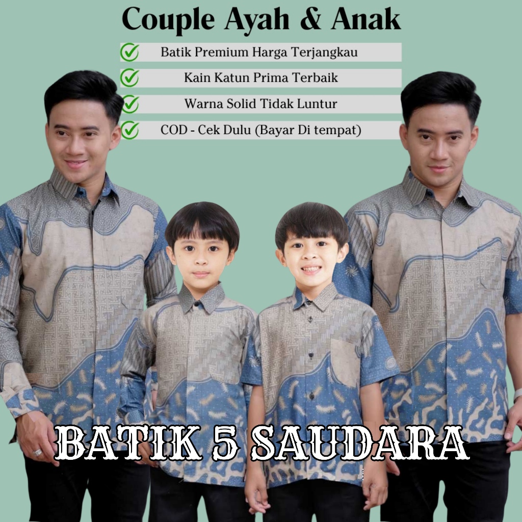 Jual Couple Batik Ayah Dan Anak Laki Laki Motif Inara Biru Denim Soft ...