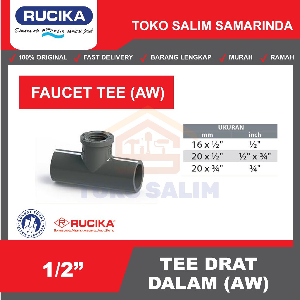 Jual Tee Drat Dalam /Faucet Tee 1/2'' AW JIS RUCIKA | Shopee Indonesia