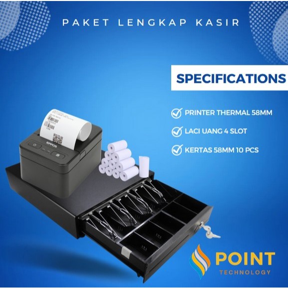 Jual Paket Alat Kasir Printer Bluetooth Cash Drawer+Printer+Kertas ...