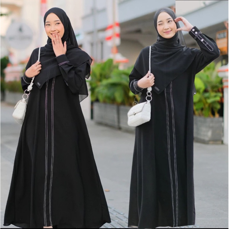 Jual Abaya Hitam List Putih Gamis Polos Jetblack saudi hitam pekat ...