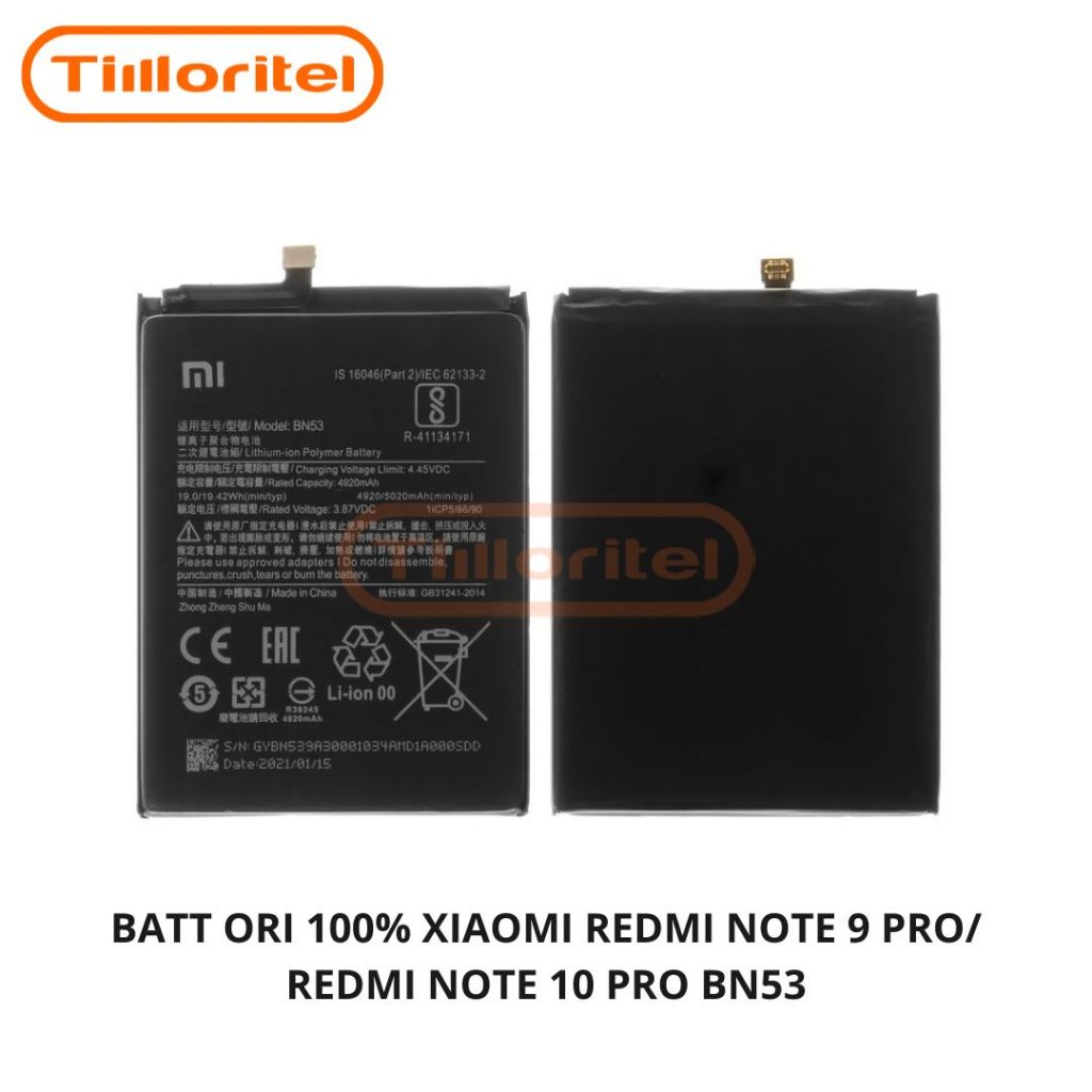 Jual BATTERY/BATERAI/BATRE BATT ORI 100% XIAOMI REDMI NOTE 9 PRO/BN53 ...