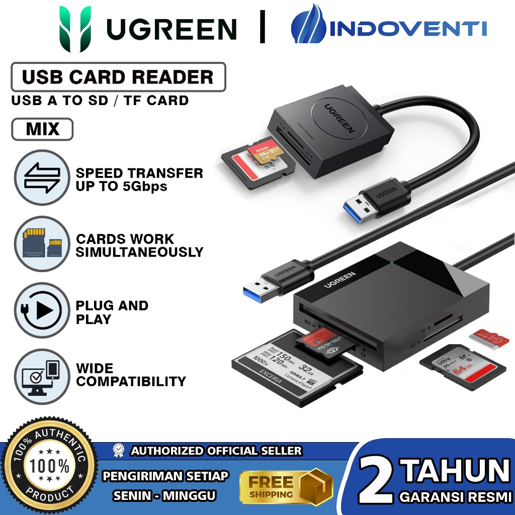 Jual UGREEN Card Reader 4 in 1 SD TF MS CF USB 3.0 & Usb Type C All In ...
