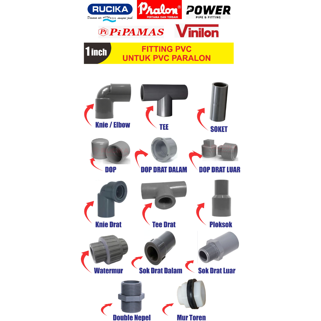 Jual FITTING PIPA PARALON 1 INCH ANEKA FITTING PVC | Shopee Indonesia