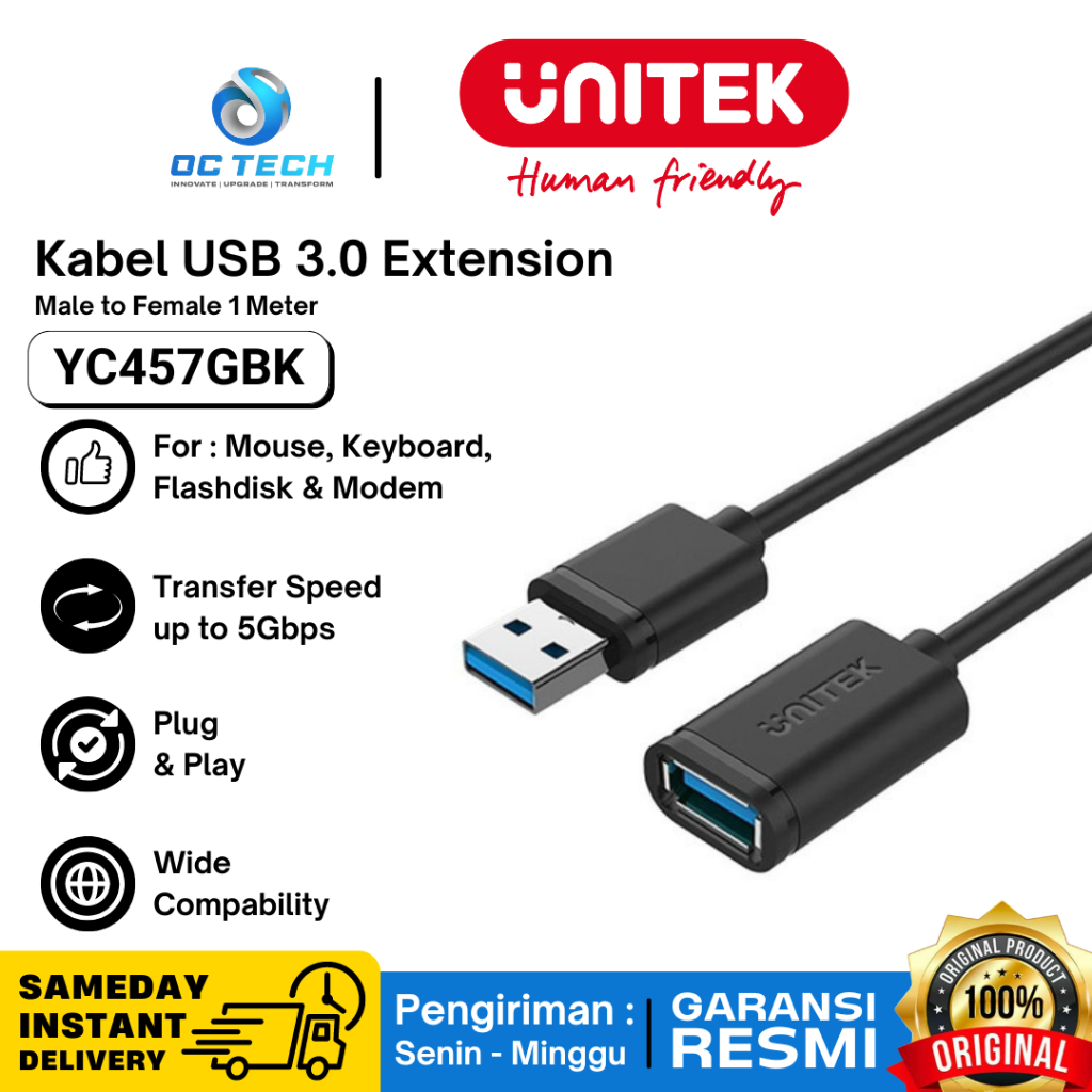 Jual KABEL USB 3.0 EXTENSION 1M 1 METER UNITEK YC457GBK ORIGINAL ...