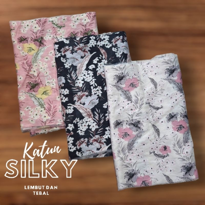 Jual katun silky / kain silky / kain katun silk premium motif bunga ...