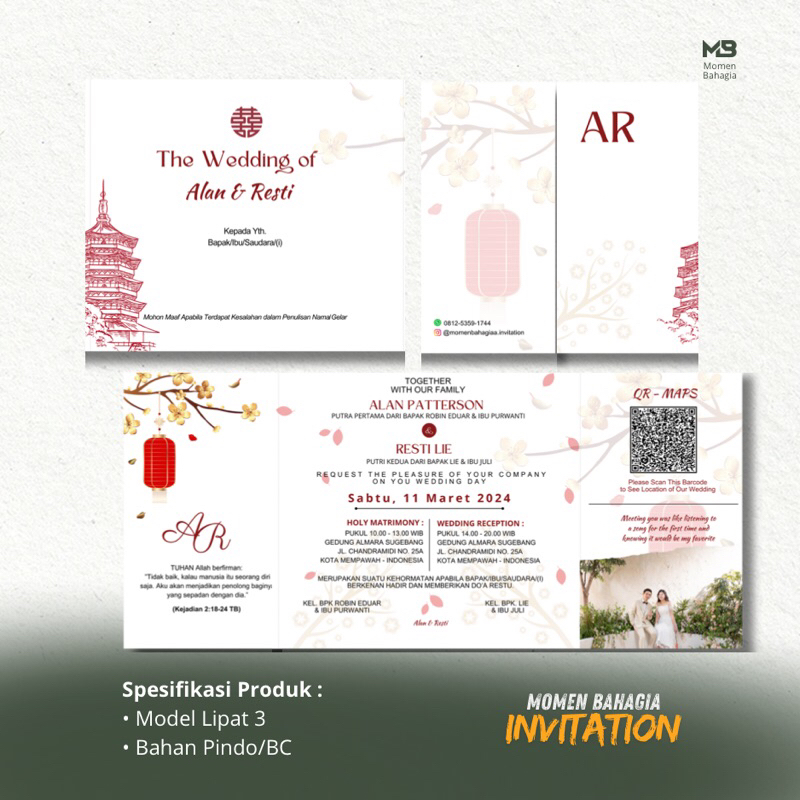 Jual Cetak Undangan Custom Model Lipat 3 Tema Adat/Suku Chinese Lipat 3 ...