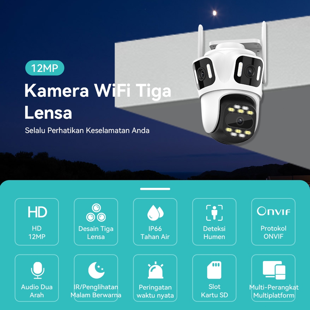 Jual Hamrol 12MP Three Lens Three Screen Kamera WiFi PTZ Outdoor ...