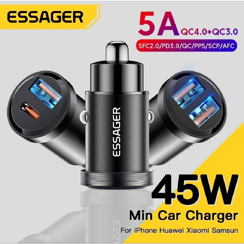 Jual Essager Adaptor Charger Cas Mobil Mini USB A+USB C Fast Charging ...