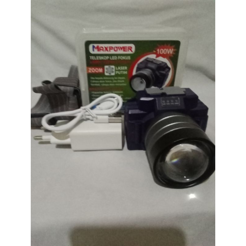 Jual Senter Kepala Zoom MX-SO8 Maxpower Cahaya Putih 100 Wat Super ...