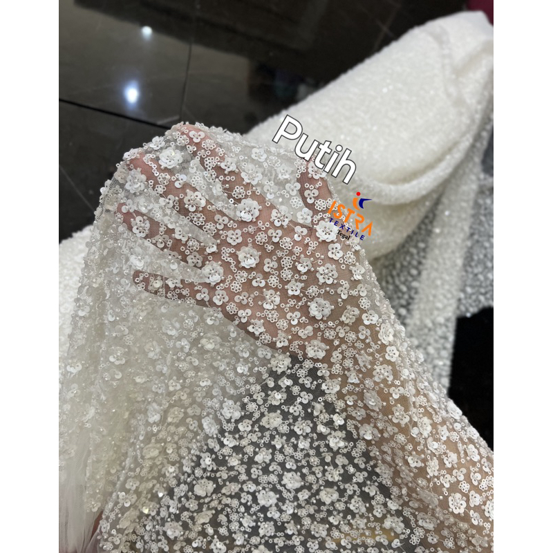 Jual Tulle/Tile/Tille Floren Full Payet Bunga Timbul Lace Beading ...