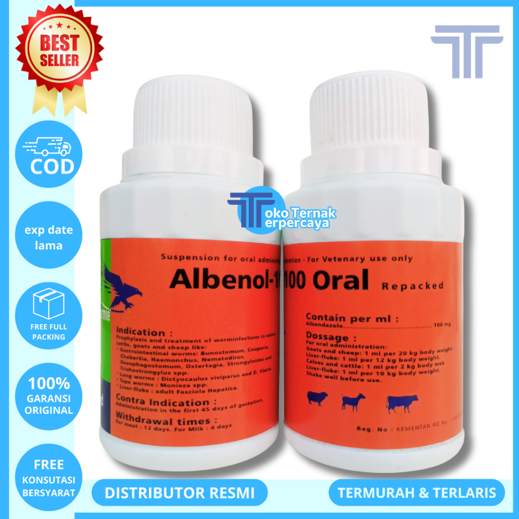 Jual ALBENOL ORAL 100ML REPACK ORIGINAL - Obat Cacing Sapi Cair - Obat ...