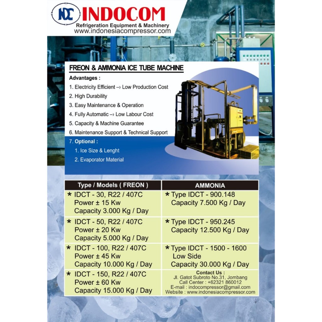 Jual ICE TUBE MACHINE / MESIN ES TUBE/ MESIN ES KRISTAL AMMONIA 10 TON ...