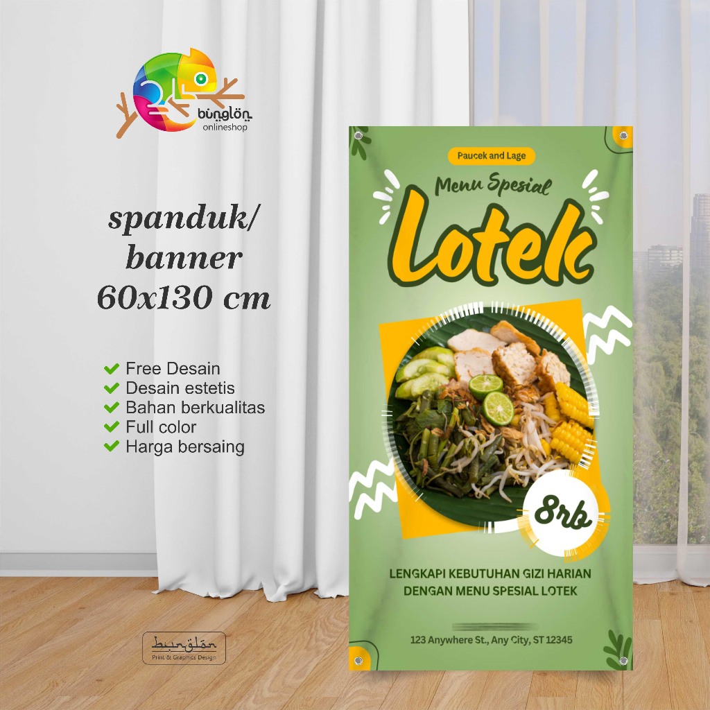 Jual Spanduk Banner Hijau & Kuning Minimalis Promosi Makanan Lotek ...