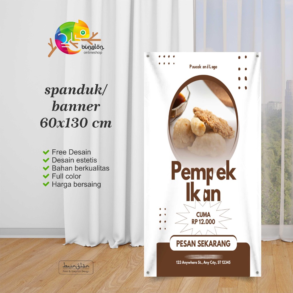 Jual Spanduk Banner Putih & Coklat Minimalis Promosi Makanan Pempek ...
