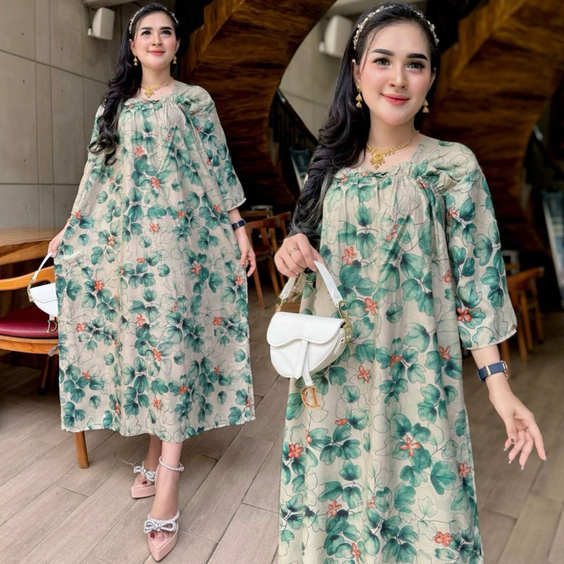 Jual LONG DRESS FUJI JUMBO LD 120 DASTER FUJI PANJANG SEMATA KAKI LENGAN 3/4 MOTIF BUNGA ...