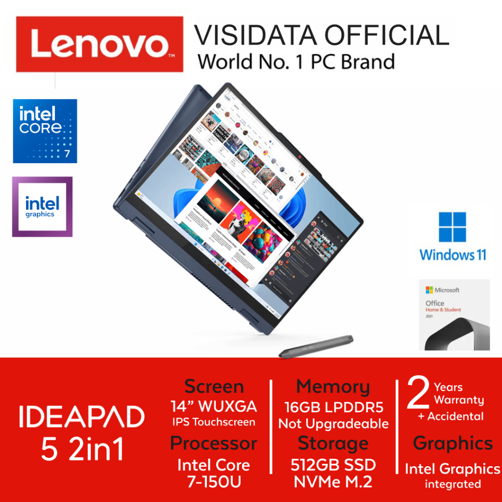 Jual Lenovo Ideapad 5 2in1 0BID Intel Core 7-150U 16GB 512GB 14"WUXGA IPS touch OHS | Shopee ...