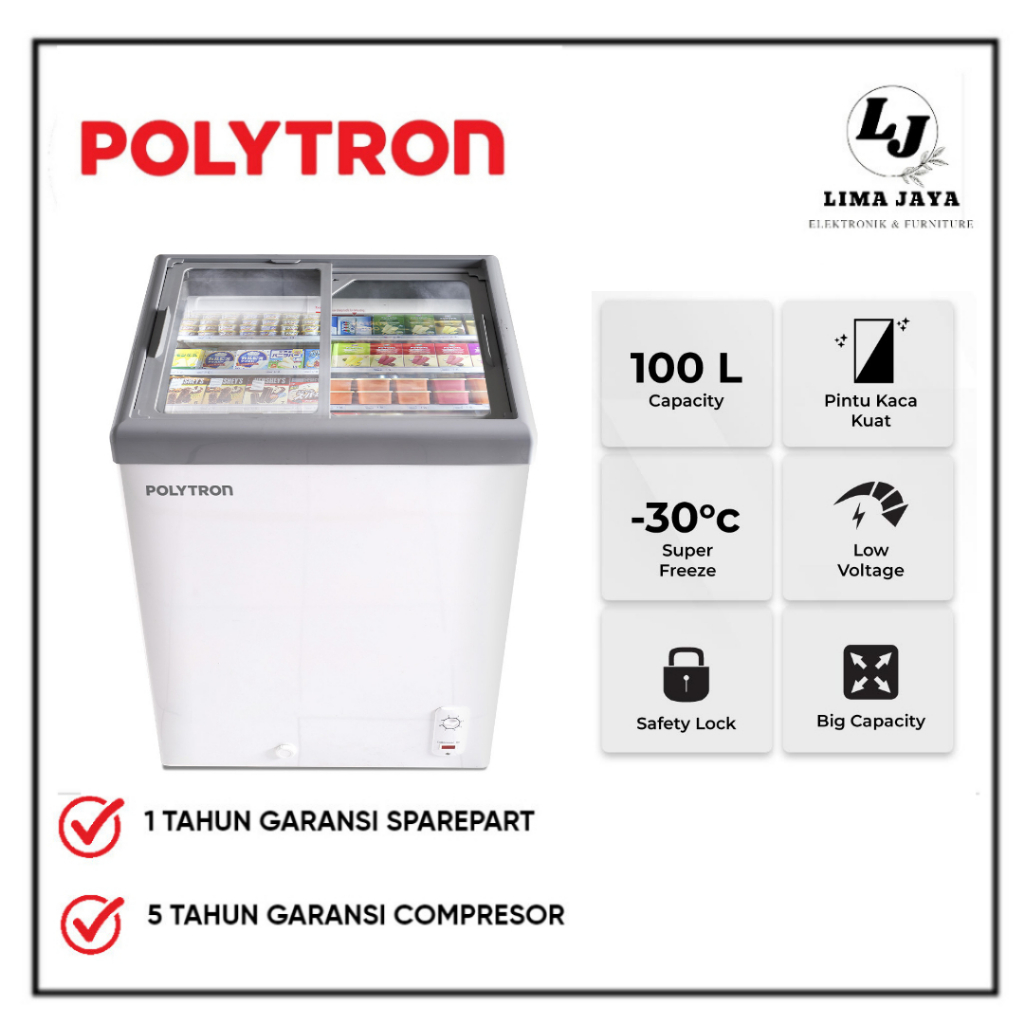 Jual Chest Freezer Polytron PCF129 Freezer Box Kaca Lemari Slide Lemari ...