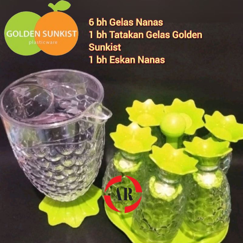 Jual ( SATU SET ) ESKAN + GELAS NANAS + TATAKAN ( MERK GOLDEN SUNKIST ...
