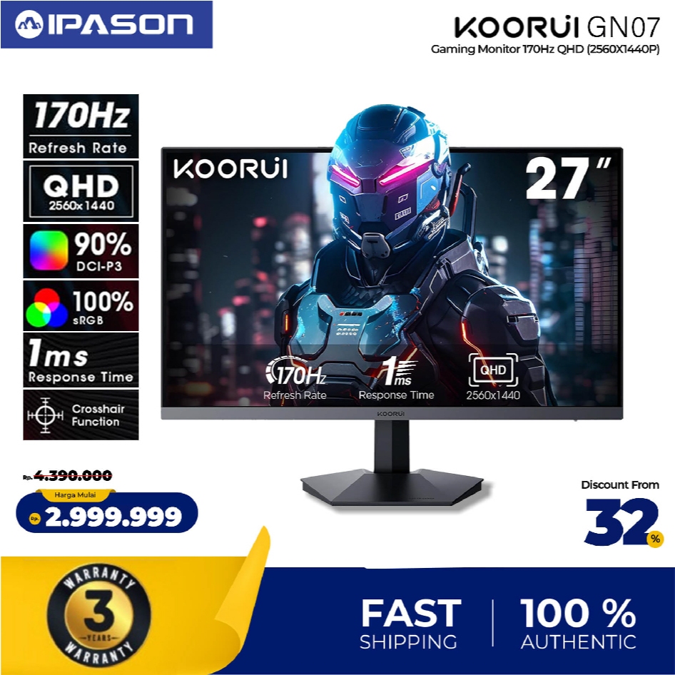 Jual KOORUI 27 inch Gaming Monitor QHD 2560 x 1440p 170Hz IPS 1ms ...