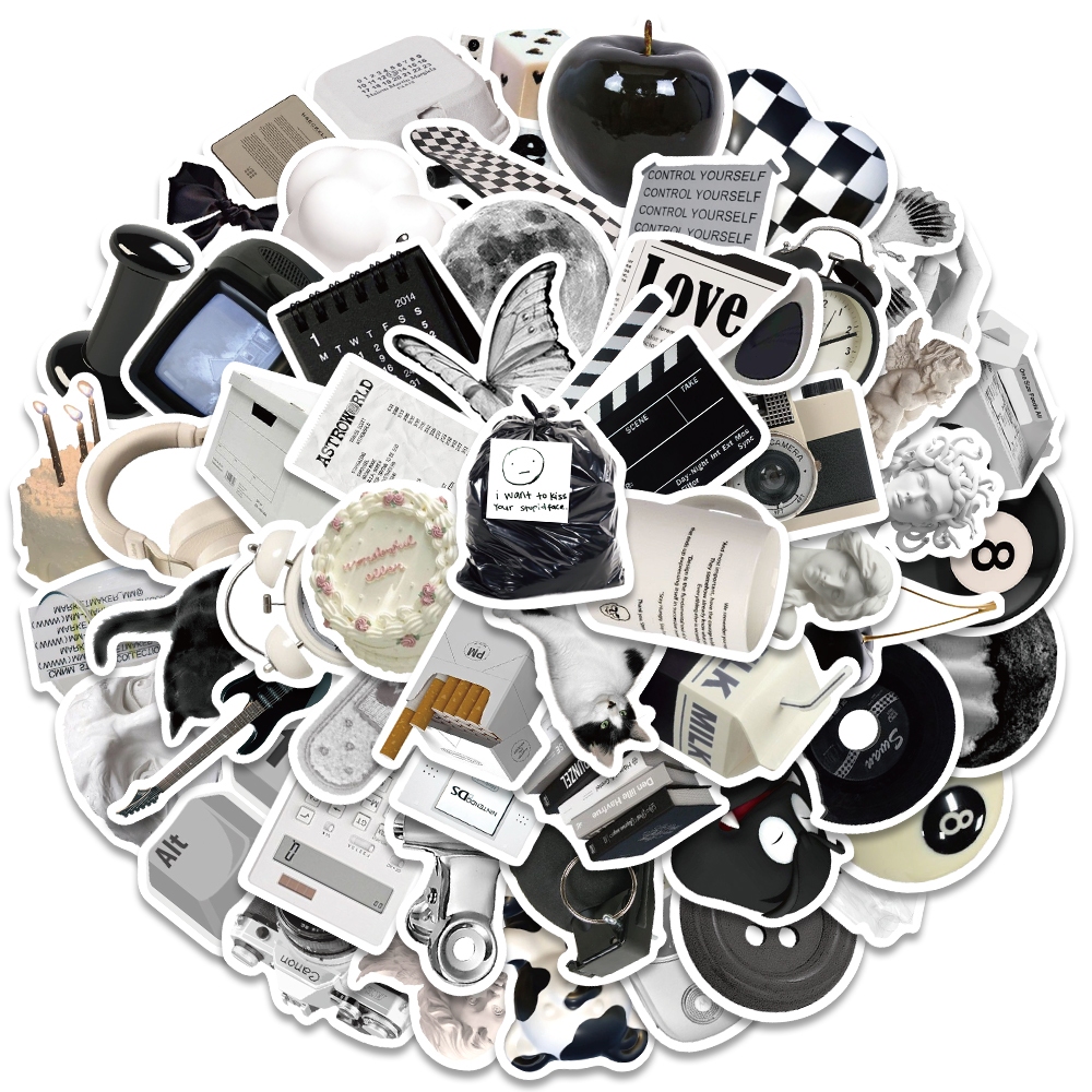 Jual COD 61 PCS Seri Gaya LUCU hitam dan putih sederhana stiker untuk ...