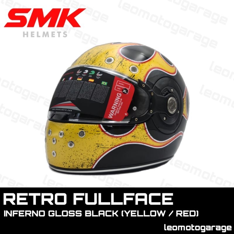 Jual HELM SMK RETRO INFERNO FULL FACE GLOSS BLACK (YELLOW/RED) | Shopee ...