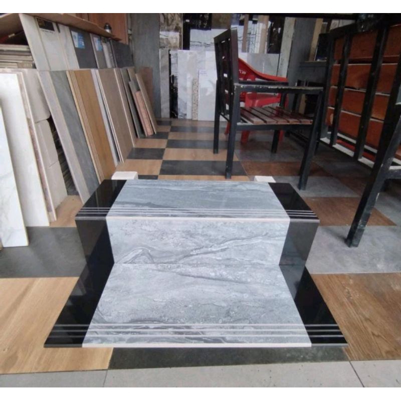Jual Granit keramik anak tangga kombinasi hitam abu size 30x70, 30x80 ...