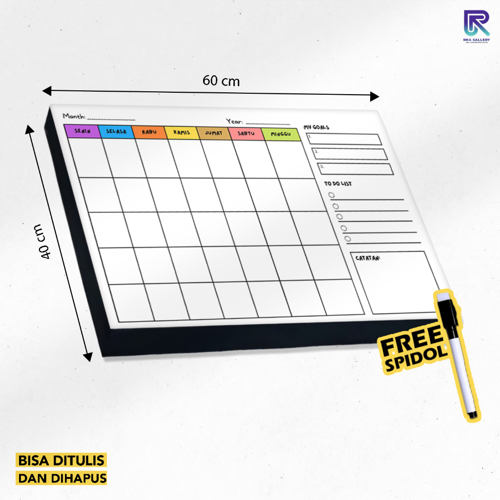 Jual RHA GALLERY Papan Tulis Monthly Planner Jadwal Tulis Aesthetic ...