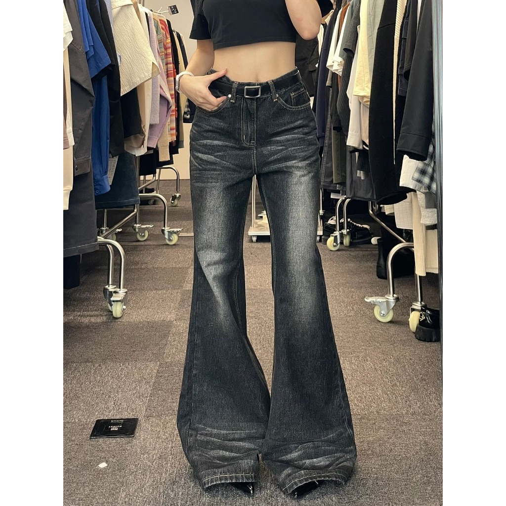 Jual Celana Jeans Hitam Vintage High Waist Flared Jeans Kekinian Import ...