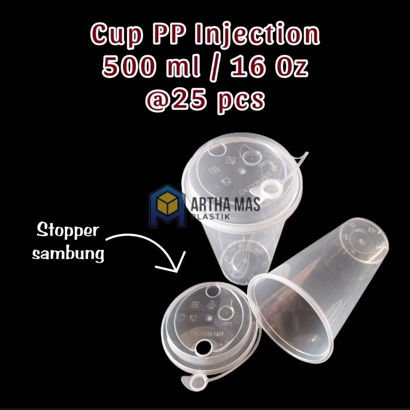 Jual Cup PP Injection 500ml + lid @25pcs - Plastic Cup 16oz | Shopee ...