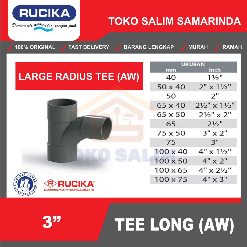 Jual LARGE RADIUS TEE / TY / TY POHON / TLONG 90° 3'' AW JIS RUCIKA 90 derajat | Shopee Indonesia