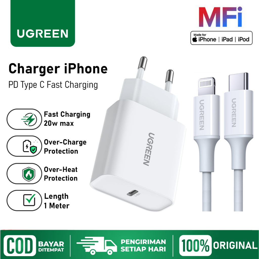 Jual UGREEN Charger iPhone Mfi Type C to Lightning Fast Charging 20w | Shopee Indonesia