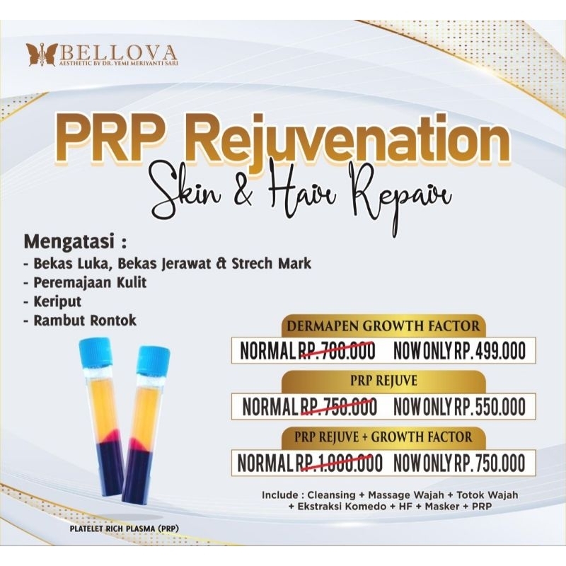 Jual Treatment PRP Rejuve 1x Tindakan 05 Bellova Aesthetic | Shopee ...