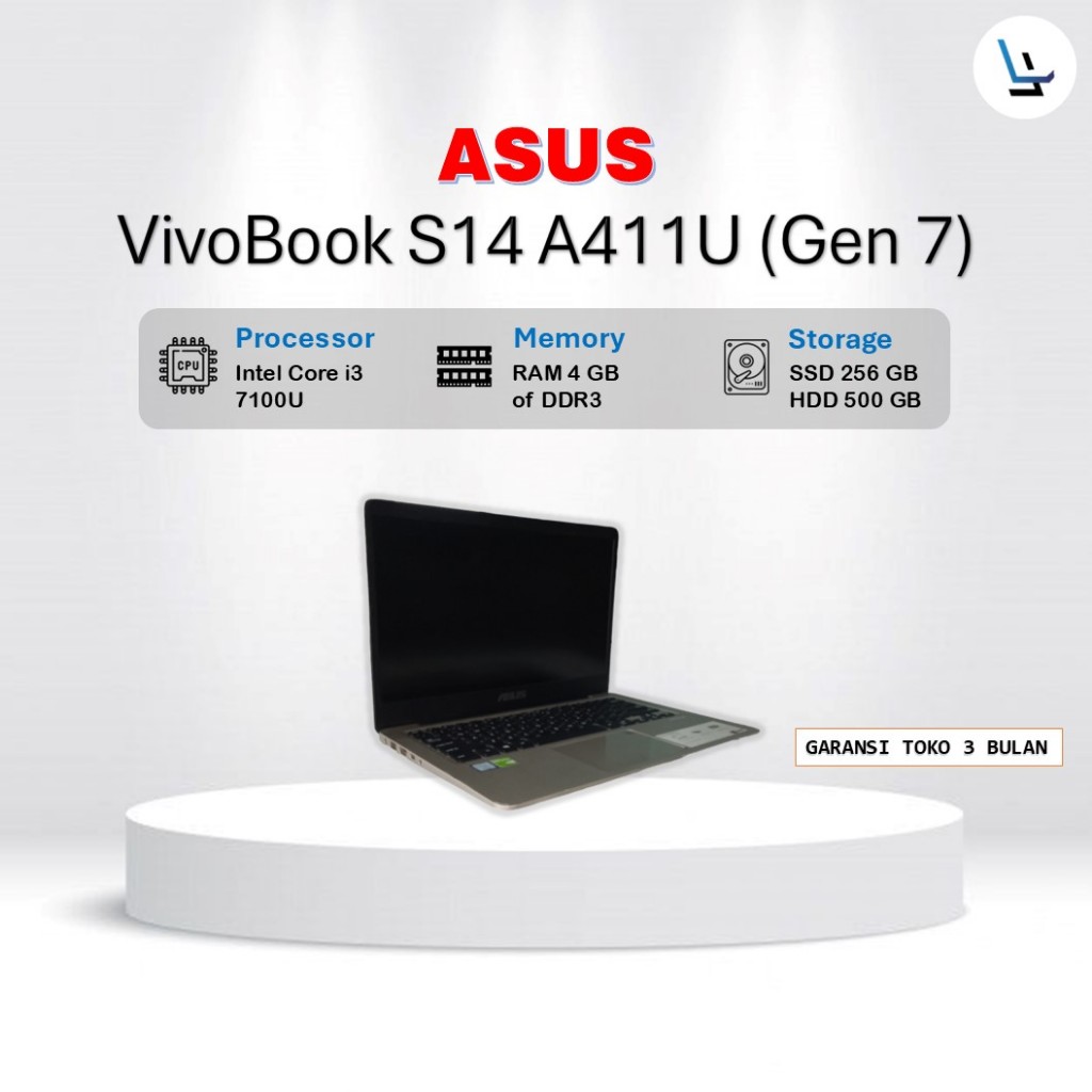 Jual Laptop Asus VivoBook S14 A411U Intel Core i3-7100U RAM 4GB DDR3 ...