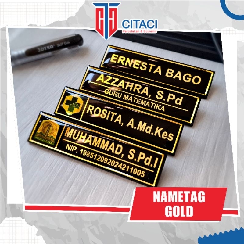 Jual BED NAMA GOLD, PIN NAMA EMAS, PAPAN NAMA, NAME TAG, RESIN (PENITI ...